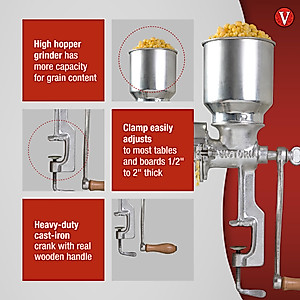 Victoria Manual High-Hopper Grain Grinder, Made in Colombia, Silver
