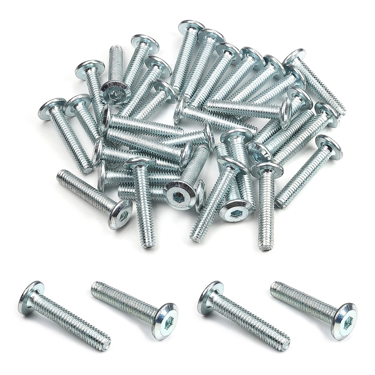 MroMax 40Pcs M6 x 30mm Flat Head Hex Socket Cap Screws Bolts, Blue Zinc Plated Carbon Steel Full Thread Furniture Screws for Assemble Cabinets, Baby Beds, Tables and Chairs