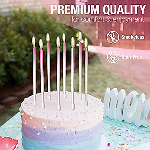 24-Count Gradient Pink Birthday Candles, Long Thin Cake Candles for Wedding, Celebration, Birthday Party Cake Cupcake Decorations