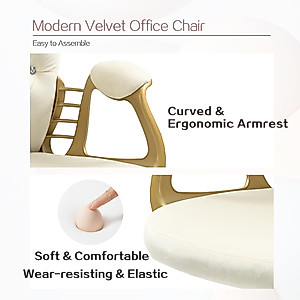 cayglow Velvet Office Desk Chair Comfy with Gold Base, Comfortable Makeup Chairs for Vanity with Back and Wheels,Button Tufted Armchair Swivel Rolling Chair,for Girls Women Study Bedroom,Beige