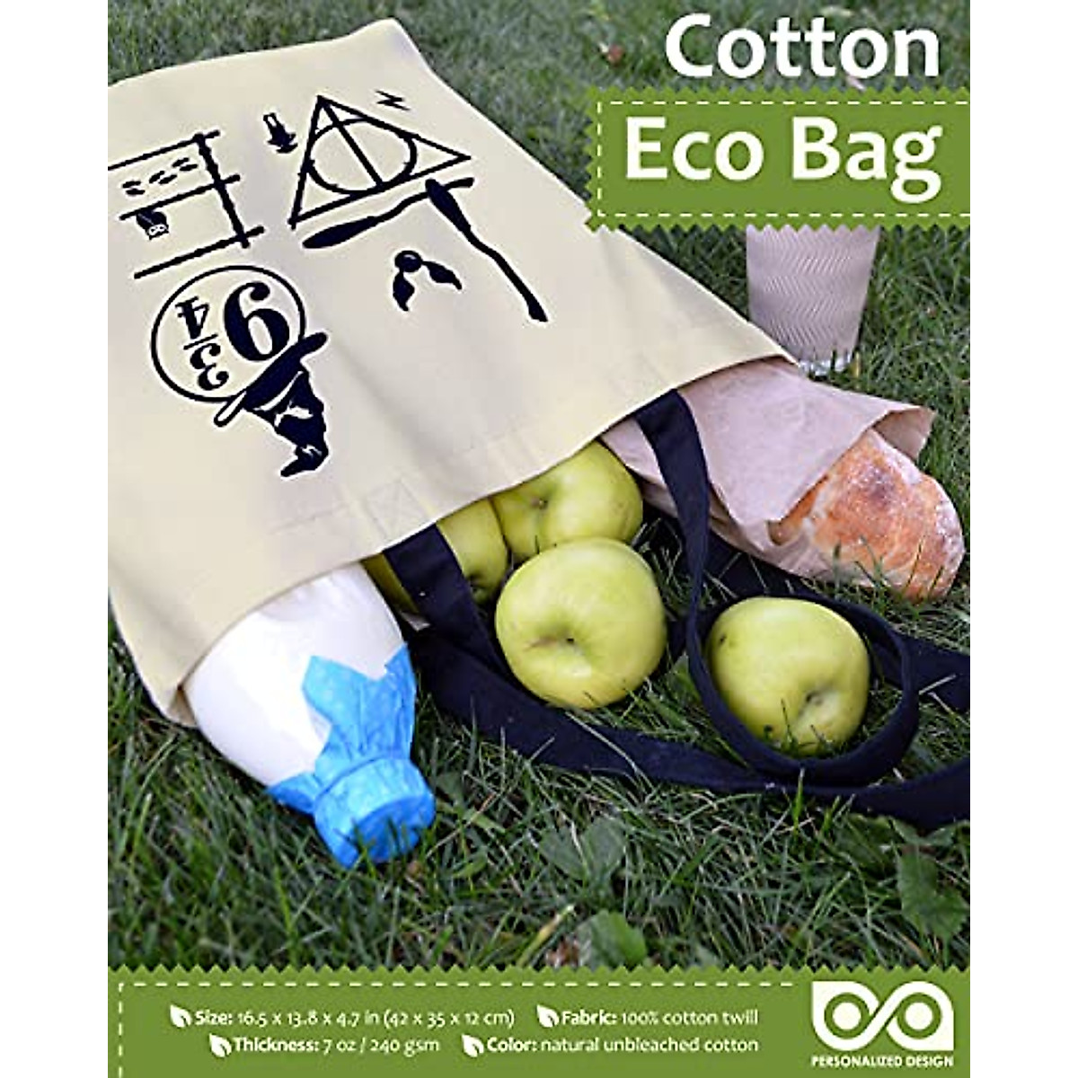 Personalized.Design Tote Bag Harry Potter Love - Reusable Cotton Canvas Organic Shoulder Craft Bag, ECBG-007, Beige, Large