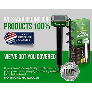 YARDEC Gopher Repellent Ultrasonic Solar Powered (8-Pack) - Easy To Use Solar Mole Repellent Ultrasonic With an Auger Drill Bit - IP65 Waterproof Sonic Repeller Stakes For Groundhog, Vole, Snake, etc.