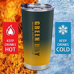 Custom Green Bay Tumbler 20oz Stainless Steel with Lid & Straw Personalized Football Fans Gifts for Women Men Travel Cup Insulated Tumbler Add Name Number