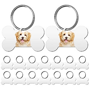 Hotop 16 Pieces Sublimation Blank Dog Tag Aluminum Dog Tag Bone Shaped Sublimation Blank Dog Tag Double Sided Dog Tag with Key Ring for Dogs and Cats Pet ID Tag