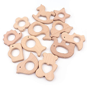 Weekjoey 12PCS Beech Wooden Animal Decorations Cute Woodcrafts DIY Bracelet Necklace Women Jewelry Makeing Handmade Making Kit Arts and Crafts Supplies