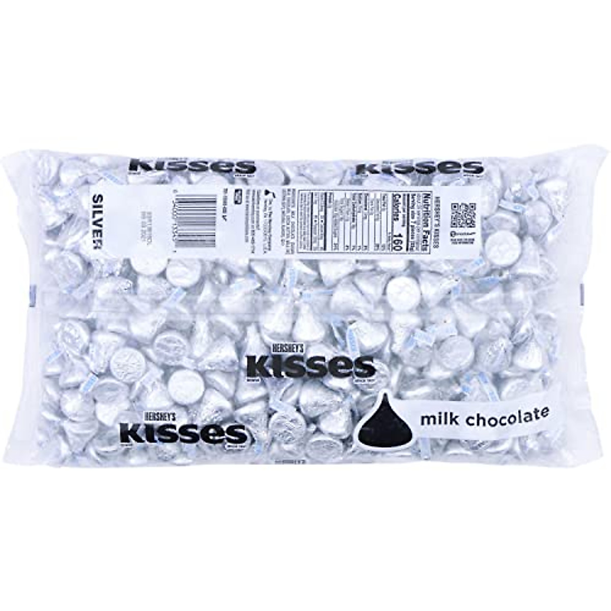 HERSHEY'S KISSES Silver Foils Milk Chocolate Candy, Individually Wrapped, Gluten Free, 66.7 oz Bulk Bag (Approximately 400 Pieces)