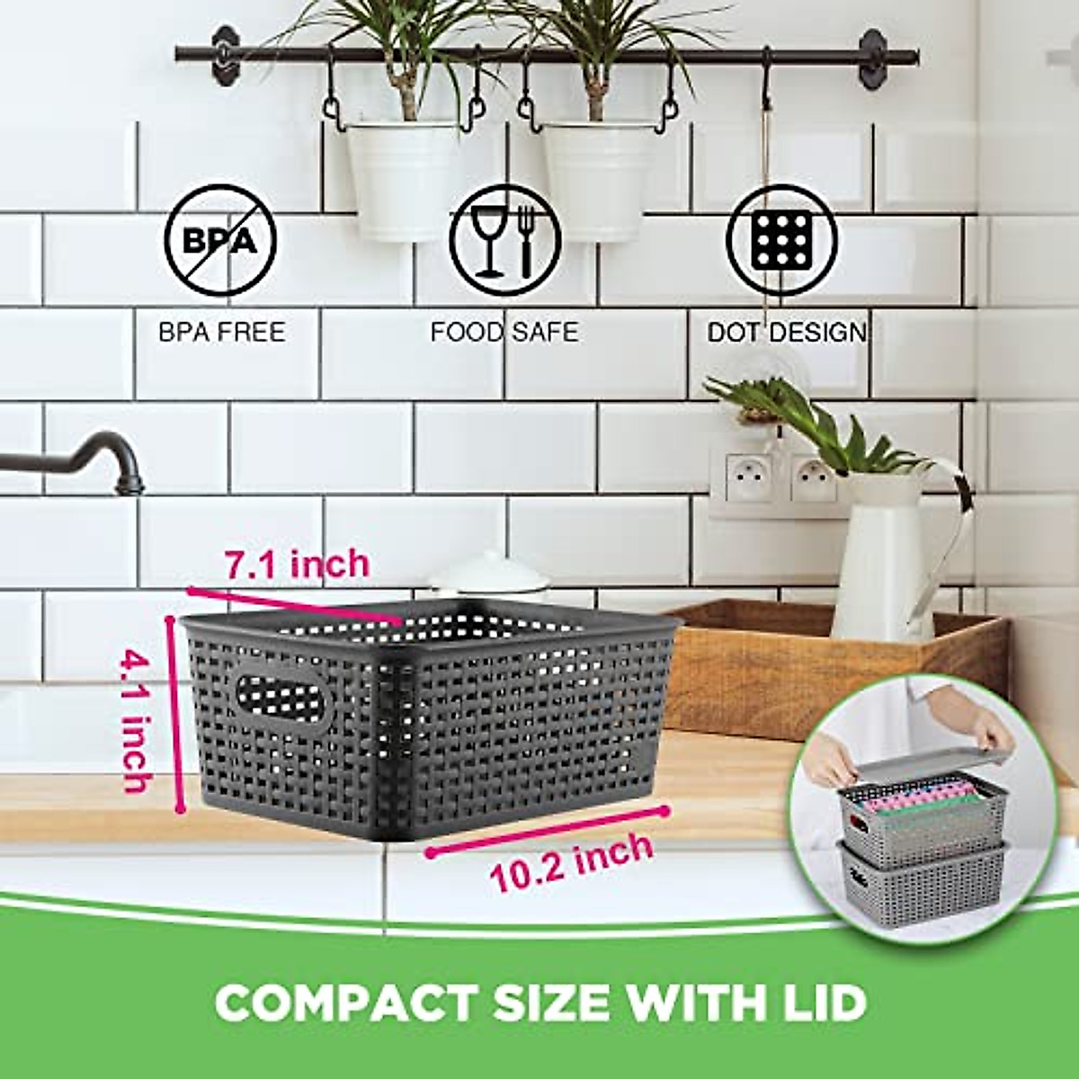 RAXMETRY Plastic Storage Baskets With Lid Lidded Storage Bins Pantry Organization and Storage Containers Small Baskets for Desktop Drawers Closet Classroom Bedroom Office