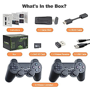 LINIREAU Retro Game Stick - Revisit Classic Games with Built-in 9 Emulators, 20,000+ Games, 4K HDMI Output, and 2.4GHz Wireless Controller for TV Plug and Play (64 G)