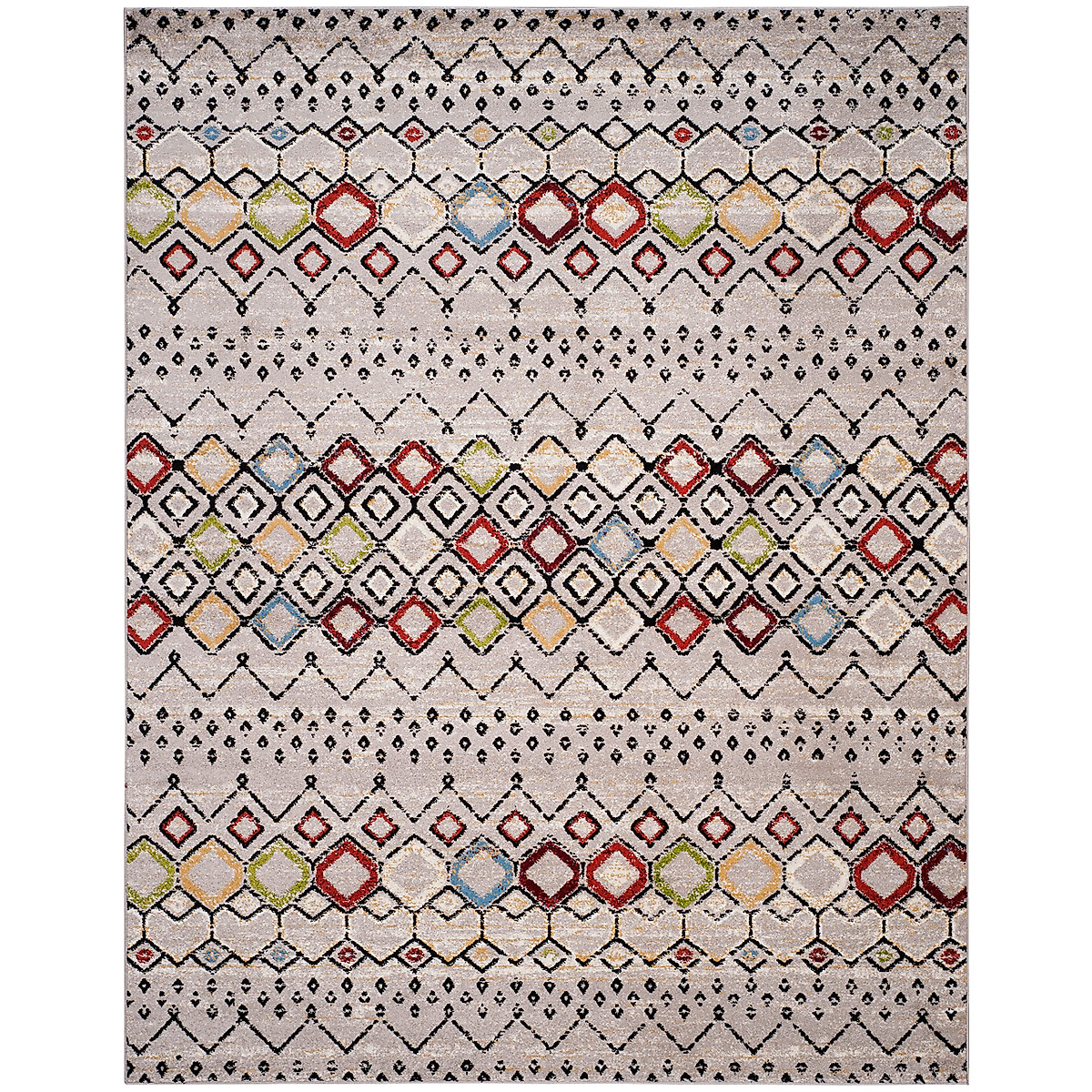 SAFAVIEH Amsterdam Collection Area Rug - 8' x 10', Light Grey & Multi, Moroccan Boho Design, Non-Shedding & Easy Care, Ideal for High Traffic Areas in Living Room, Bedroom (AMS108G)