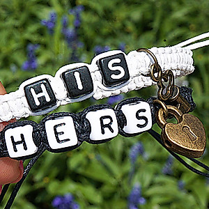 MJartoria Couples Bracelets, Personalized Matching Bracelets for Couples His and Hers, Handmade Rope Braided Rhinestone, Stainless Steel Bracelets for Lover BFF Bracelets for 2 (White)