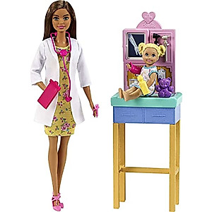 Barbie Careers Doll & Playset, Pediatrician Theme with Brunette Fashion Doll, 1 Patient Doll, Furniture & Accessories,White
