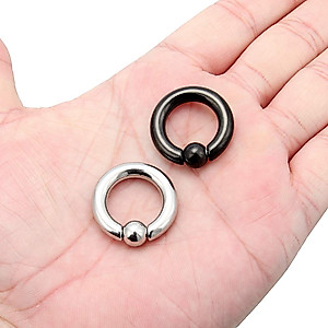 Lcolyoli 2PCS PA Ring Internally Threaded Captive Bead Rings Spring Action CBR Monster Screwball Rings 316L Surgical Steel Pierced Body Jewelry 4G Silver-tone Black 16mm