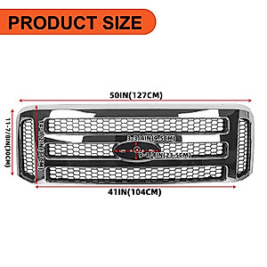 ECOTRIC Front Grille Compatible with Ford 1999-2004 F250 F350 Super Duty 2000-2004 Excursion New Grille Chrome Mesh Style