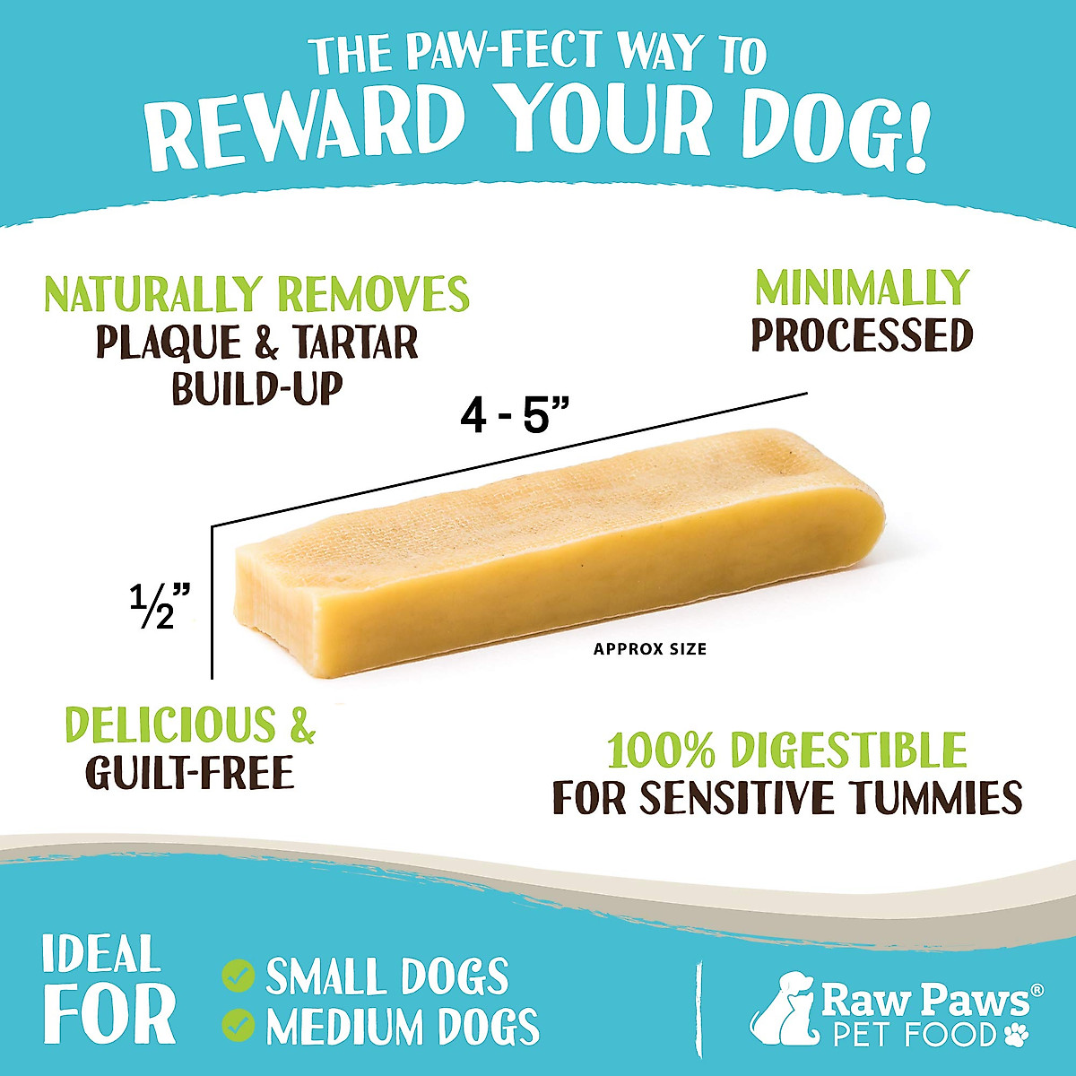 Raw Paws Himalayan Yak Chews for Dogs, Medium Chews (4 Count) - Himalayan Cheese for Medium Dogs - Yak Bones for Dogs - Yak Milk Bones for Dogs - Dog Cheese Chews Himalayan - Yak Chews for Medium Dogs