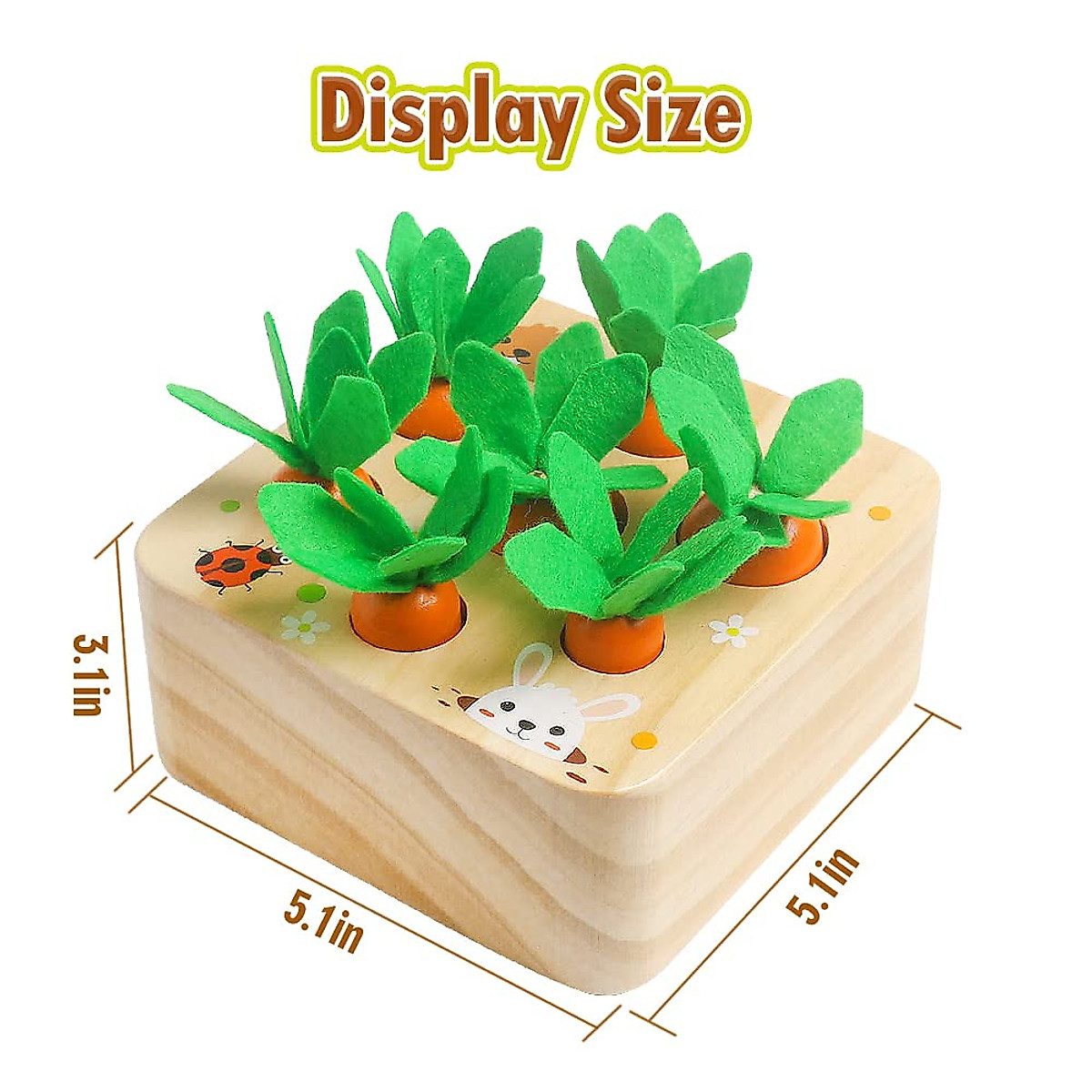 Wooden Toys for 1 2 3 Year Old Baby Boys and Girls, Montessori Toy Carrot Harvest Game Shape & Sorting Matching Puzzle, Educational Developmental Birthday Gifts for Babies Toddlers Kids 12 Months