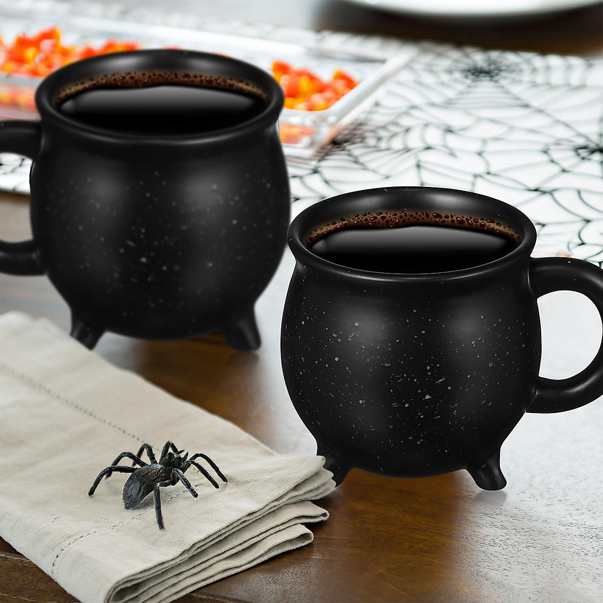 Zerodeko Halloween Witch Brew Cauldron Mug 450ML Ceramic Drinks Serving Mug Black Cauldron Coffee Mug Decorative Drinking Cup Halloween Tabletop Decor