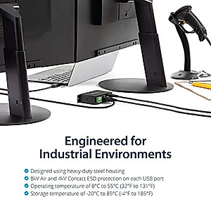 StarTech.com 4-Port USB 2.0 Hub - Metal Industrial USB-A Hub - Din Rail, Wall or Desk Mountable USB Data Hub - TAA Compliant USB Expander Hub (ST4200USBM)