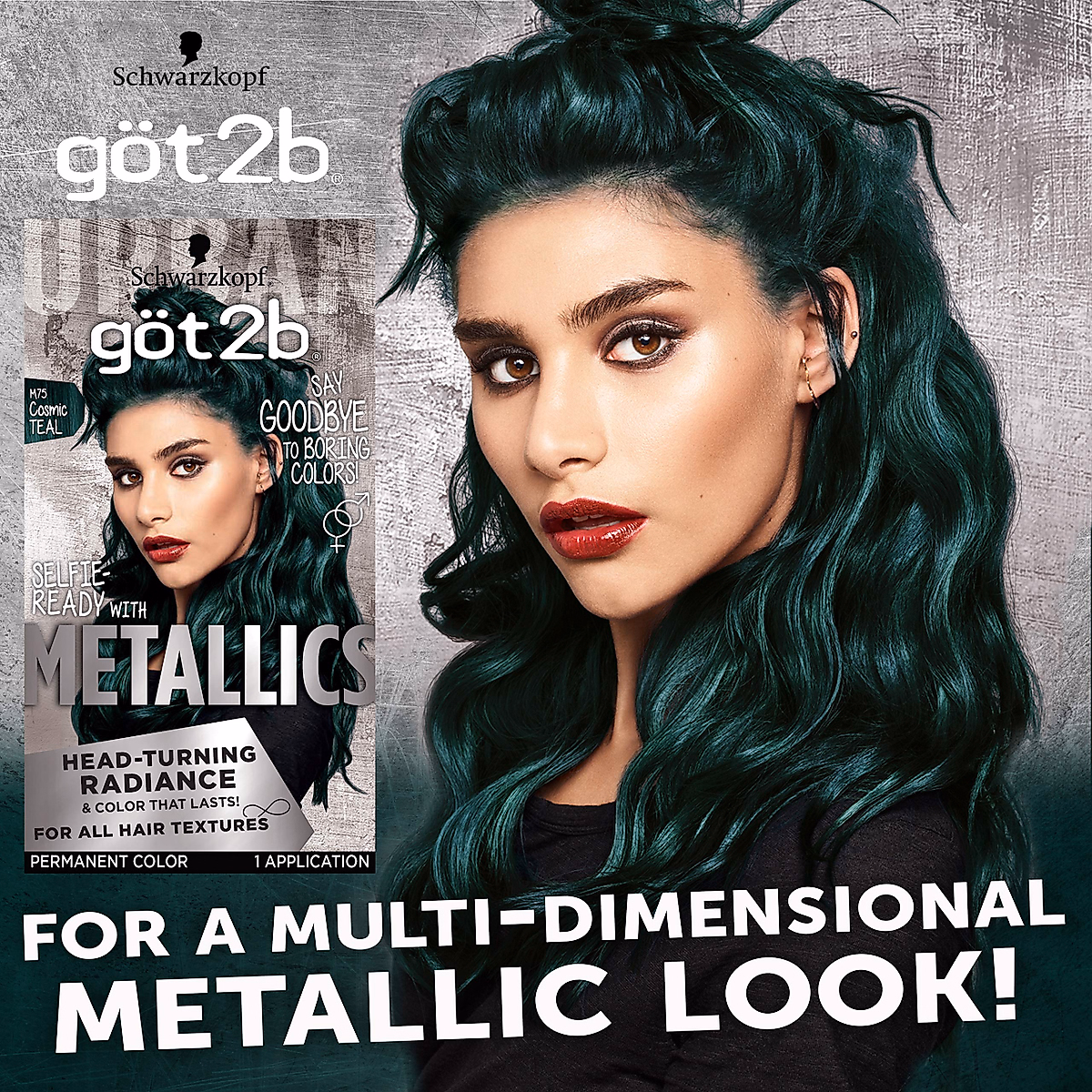 Schwarzkopf Got2b Metallics Permanent Hair Color, M75 Cosmic Teal