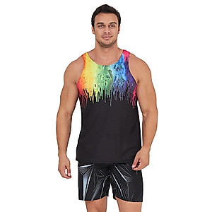 Loveternal Mens Gay Pride Tank Top Graphic Gym Fitness Workout Novelty Hip-Hop Colorful Gay Rainbow Tank Top Melting Printed Bodybuilding Sleeveless T-Shirt Quick Dry Tees Black M