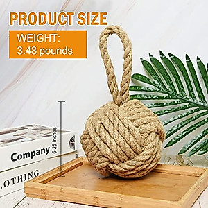 Pomeat Decorative Door Stop Rope Knot Nautical Door Stop Doorstop Outdoor Weighted Door Stopper for Door, Window Wedge, Bookend 6.25 inch (Natural)
