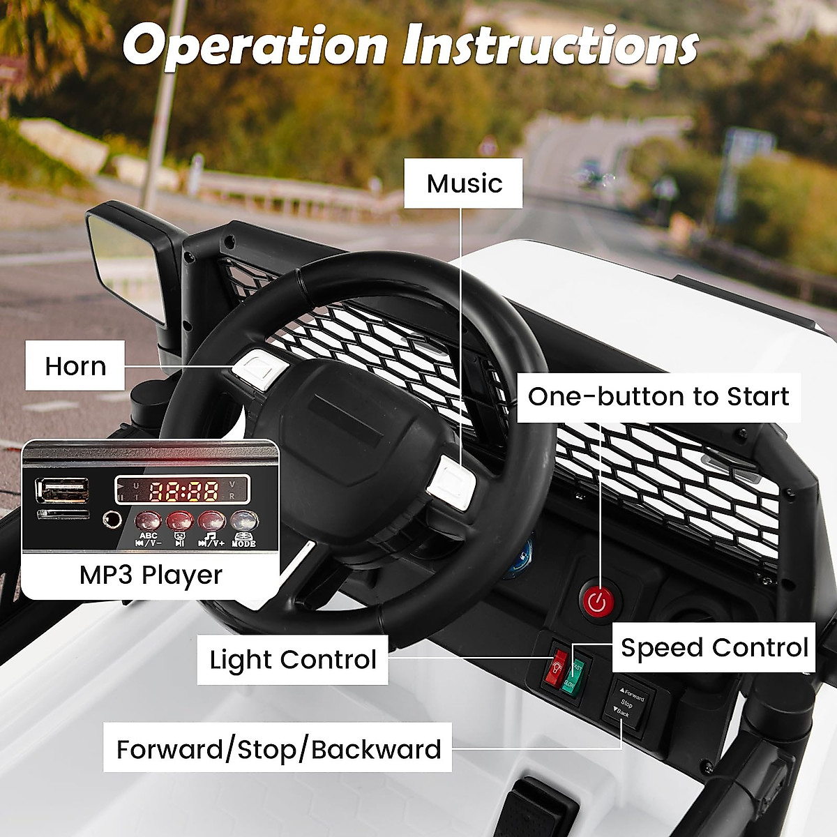 12V Electric Ride On Car for Kids with Remote Control, Storage, LED Lights, MP3 - Costzon