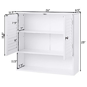 GOFLAME Bathroom Cabinet Wall Mounted, Wood Medicine Cabinet Storage Organizer with 2 Doors and 1 Shelf, Wall Cabinet with Adjustable Shelf, Simple and Modern Style, White