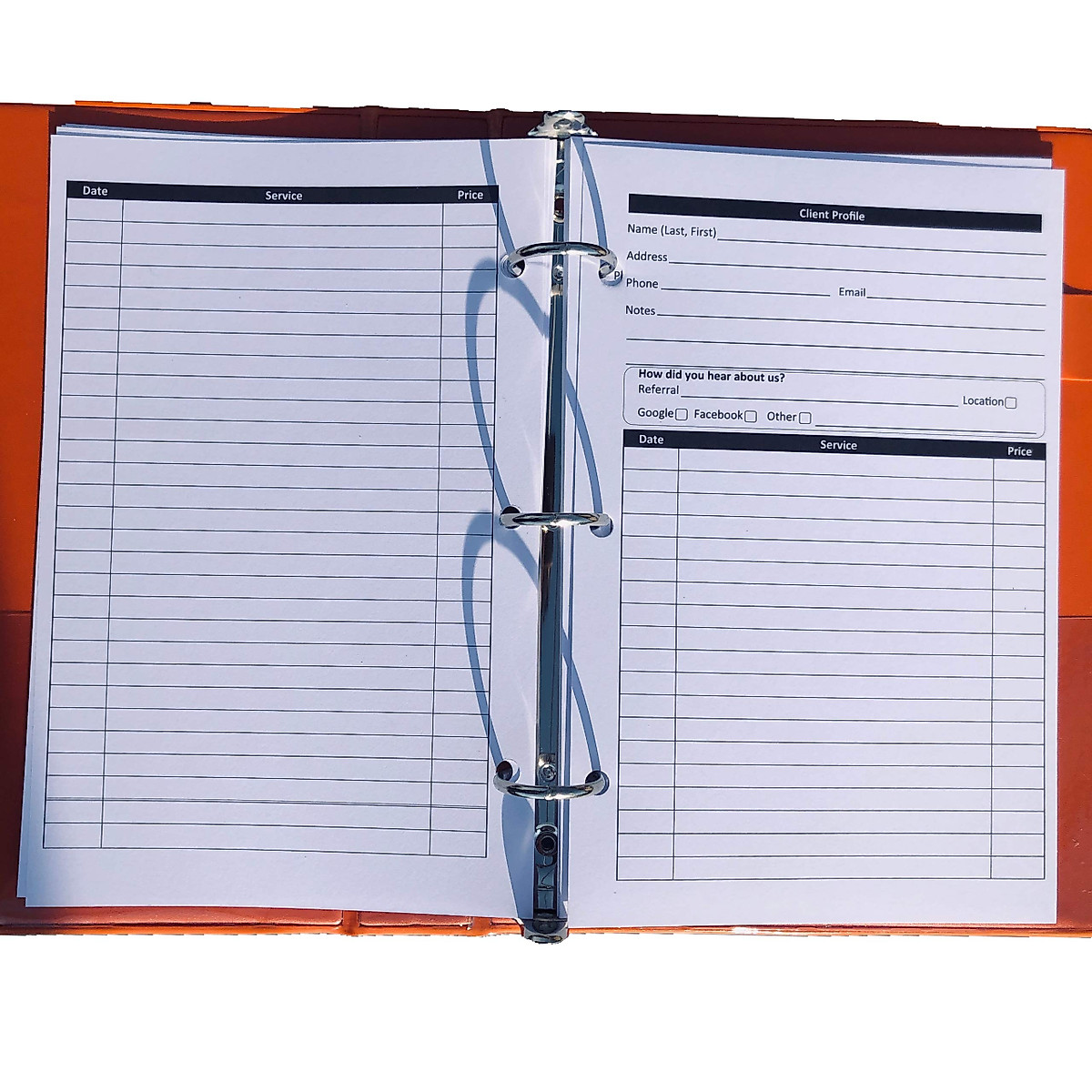 Stylist Binder Insert Cards (100 per pack, 5.5" X 8.5") for salon, spa, hairdresser, nail salons