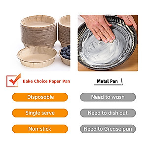Bake Choice 50pcs Paper Mini Tart Pans for Baking, mini pie tins 4Inch Mini Pie Pans, Non-stick, Unbleached, Disposable Quiche Baking Dish,Oven safe, Microwave safe