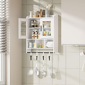 PETKABOO Small Bathroom Storage Cabinet Wall Mounted, Bathroom Wall Cabinet with Towels Bar, Medicine Cabinet with Doors and Adjustable Shelves, Bathroom Cabinet Wall Mounted, Over Toilet Cabinet