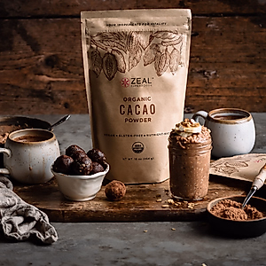 Zeal Superfoods Organic Cacao Powder - Raw, Heirloom Criollo, Top 8 Allergen-Free, Cold-Pressed, Unsweetened, Non-Alkalized, Vegan, Gluten-Free, Keto, Paleo, Kosher, Nutrient-Rich Superfood - Cocoa Powder Substitute - 16 oz (1 lb)