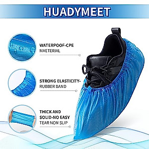 HUADYMEET Shoe Covers Disposable Non Slip For Indoors-100Pack(50 Pairs)-Waterproof Shoes Protector Cover-Durable Boot Booties Covers Fits up to size 11 US Men and 13 US Women,Large,Blue