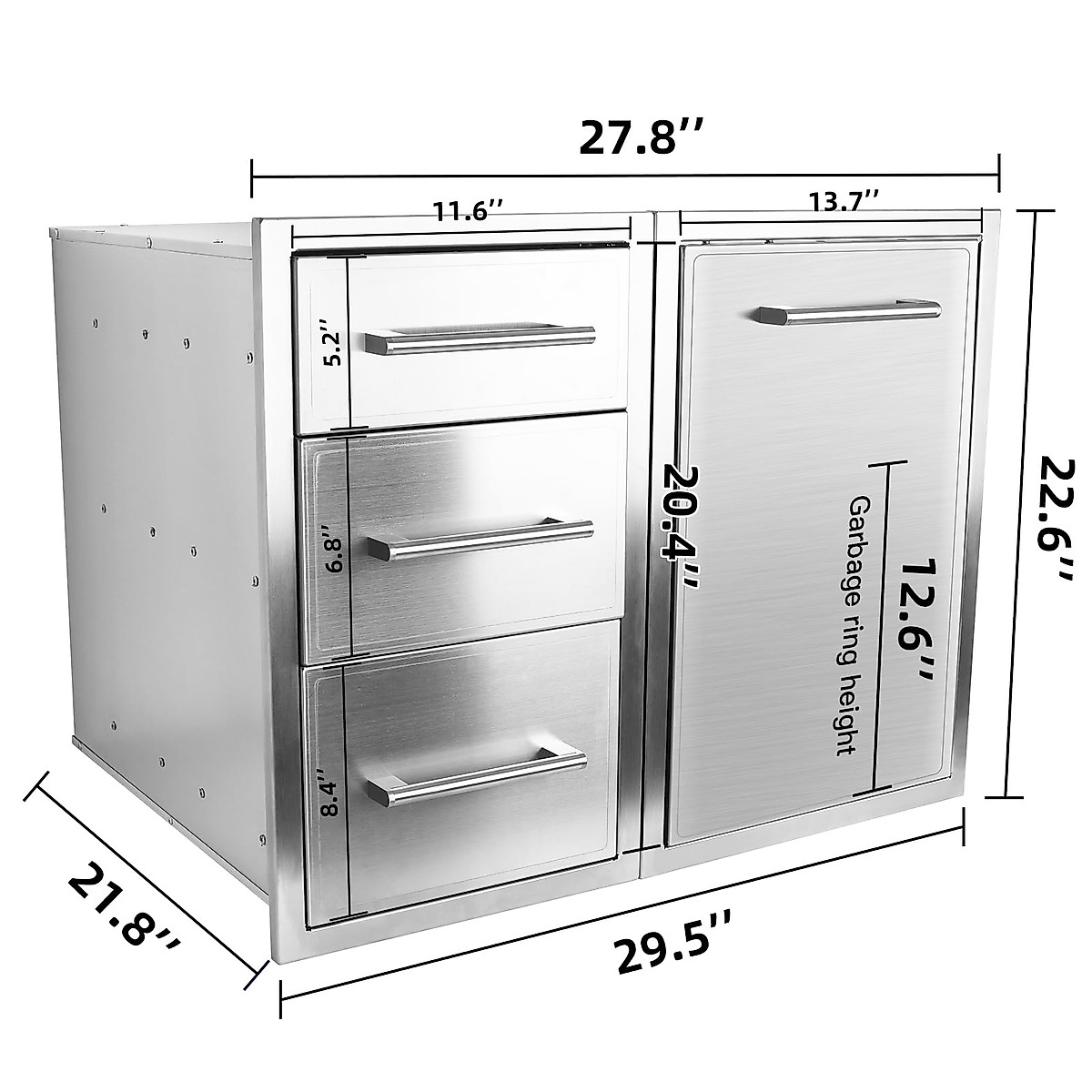 Globamboo Outdoor Kitchen Drawer Combo, BBQ Access Trash Drawer Combo with Propane Tank Tray, Outdoor Kitchen for BBQ Island, Grilling Station, Outside Cabinet (29.5" WX22.6 HX21.7 D)（Left Drawer）
