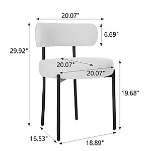 Hooseng White Dining Chairs Set of 2, Modern Kitchen Dining Room Chairs, Round Upholstered Boucle Chairs with Curved Backrest and Black Metal Legs for Kitchen, Dining Room, Living Room