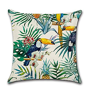 OTOSTAR Pack of 4 Waterproof Throw Pillow Covers, Tropical Plants and Flowers Parrot Flamingo Pattern Cushion Cover, Indoor&Outdoor Decorative Pillowcase for Patio Couch Bed Sofa, 16x16 Inch