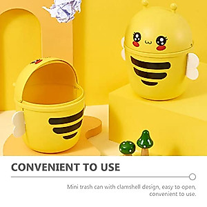 TOPBATHY Plastic Mini Wastebasket Trash Can: Cartoon Bee Desktop Trash Can with Swing Lid for Home, Office, Kitchen, Vanity Tabletop, Bedroom