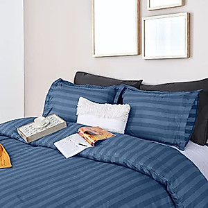 Utopia Bedding Duvet Cover Queen Size - 1 Duvet Cover with 2 Pillow Shams - 3 Pieces Comforter Cover with Zipper Closure - Ultra Soft Brushed Microfiber, 90 X 90 Inches (Queen, Stripe Navy)