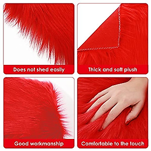 WLLHYF 12 Inches Faux Fur Rug Squares Shaggy Fur Fabric Cuts Fluffy Fur Square Patches Plush Rug Chair Cover Seat Cushion Pad for DIY Crafts Christmas Gnomes Decors Sewing Costume (Red)