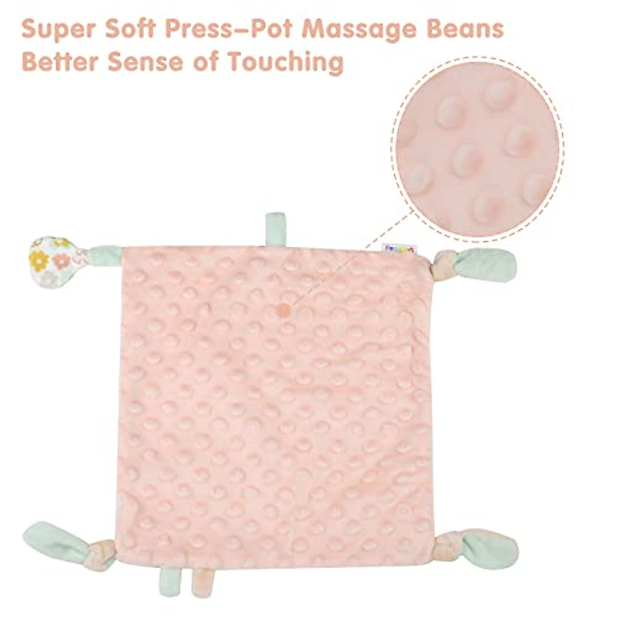 Dr.Rapeti Tag Security Blanket for Baby Infant Toddler Kid 10x10inches Washable Sensory Toy Lovey Appease Blanket (Flower)