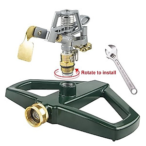 Sprinklers for Yard, Lawn Sprinkler with Metal Base, Heavy Duty Adjustable Zinc Alloy Sprinkler Head, Automatic Rotating Sprinkler for Lawn, Garden, Yard and Large Areas