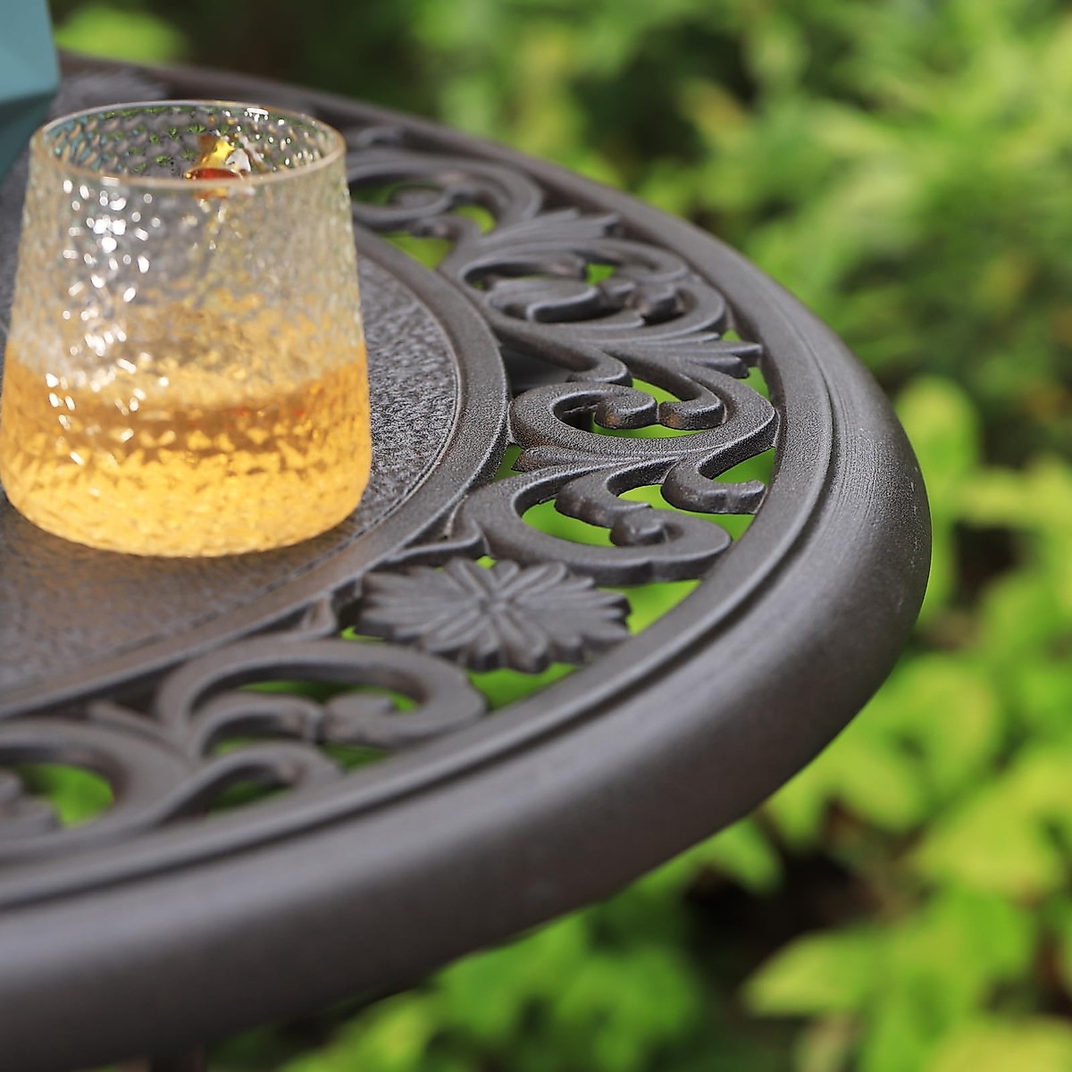 PHI VILLA 32" Cast Aluminum Patio Bar Table, 41" Height High Top Outdoor Table, Pub Height Bistro Round Table for Paito Lawn Garden, Brown