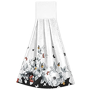 ZOEO Kitchen Hand Towel Butterfly Gray Flower Set of 2 Hanging Tie Towels Dishcloth Super Soft Absorbent Luxury Washcloths Bathroom Toilet Decor