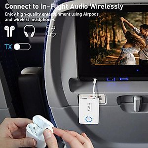 1Mii Bluetooth 5.3 Transmitter Receiver for TV to 2 Headphones, Bluetooth Adapter for Airplane w/aptX HD& Low Latency, Dual Link, Wireless Receiver for Home Stereo/MP3/Boats/Treadmill/Gaming