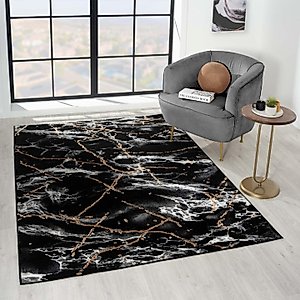 LUXE WEAVERS Marble Abstract Black 5x7 Area Rug