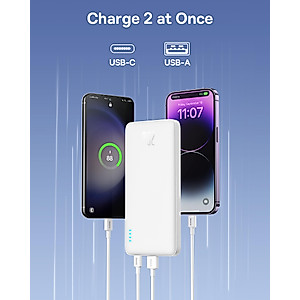 Baseus Portable Charger, Slim 20W PD USB C Power Bank 10000mAh Fast Charging Battery Pack, External Battery Compatible with iPhone 15 14 13 12 Pro Samsung S21 Google LG iPad Tablet, White