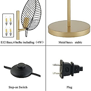 WOXXX Industrial Gold Floor Lamp with 4 Brush Black Finish Leaf Shade, Modern Tree Floor Lamps for Living Room Bedrooms Reading Standing Lamp Living Room Lamps Farmhouse Tall Lamp (4 Bulbs Included)
