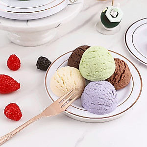 WELLIFE 240 Pieces Rose Gold Plastic Dessert Plates with Disposable Forks, Includes 120 Pcs Appetizers Plates 6.5 inch, 120 Pcs Rose Gold Forks, Perfect for Parties and Weddings