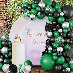 Black Green Balloon Garland,BTZO Balloons Arch Kit With Metallic Silver Green Confetti Balloons,Black and Green Balloons for Birthday Wedding Bridal Shower Graduations Party Decorations