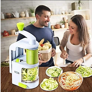 Spiralizer Vegetable Slicer (4-in-1 Rotating Blades) Heavy Duty Veggie Spiralizer with Strong Suction Cup, Zucchini Spiral Noodle/Zoodle/Spaghetti/Pasta Maker ( Recipe Book and Cleaning Brush)