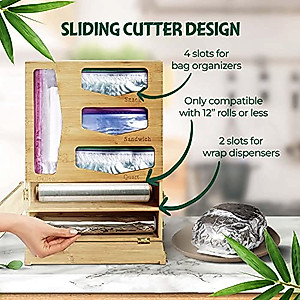 KitchenStamp Ziplock Bag Organizer for Drawer (2023), 6 in 1 Foil and Plastic Wrap Organizer, Compatible with Ziplock, Glad, and Hefty Bags & 12" Aluminum Foil and Plastic Rolls (18.5 x 14.2 x 3.0)