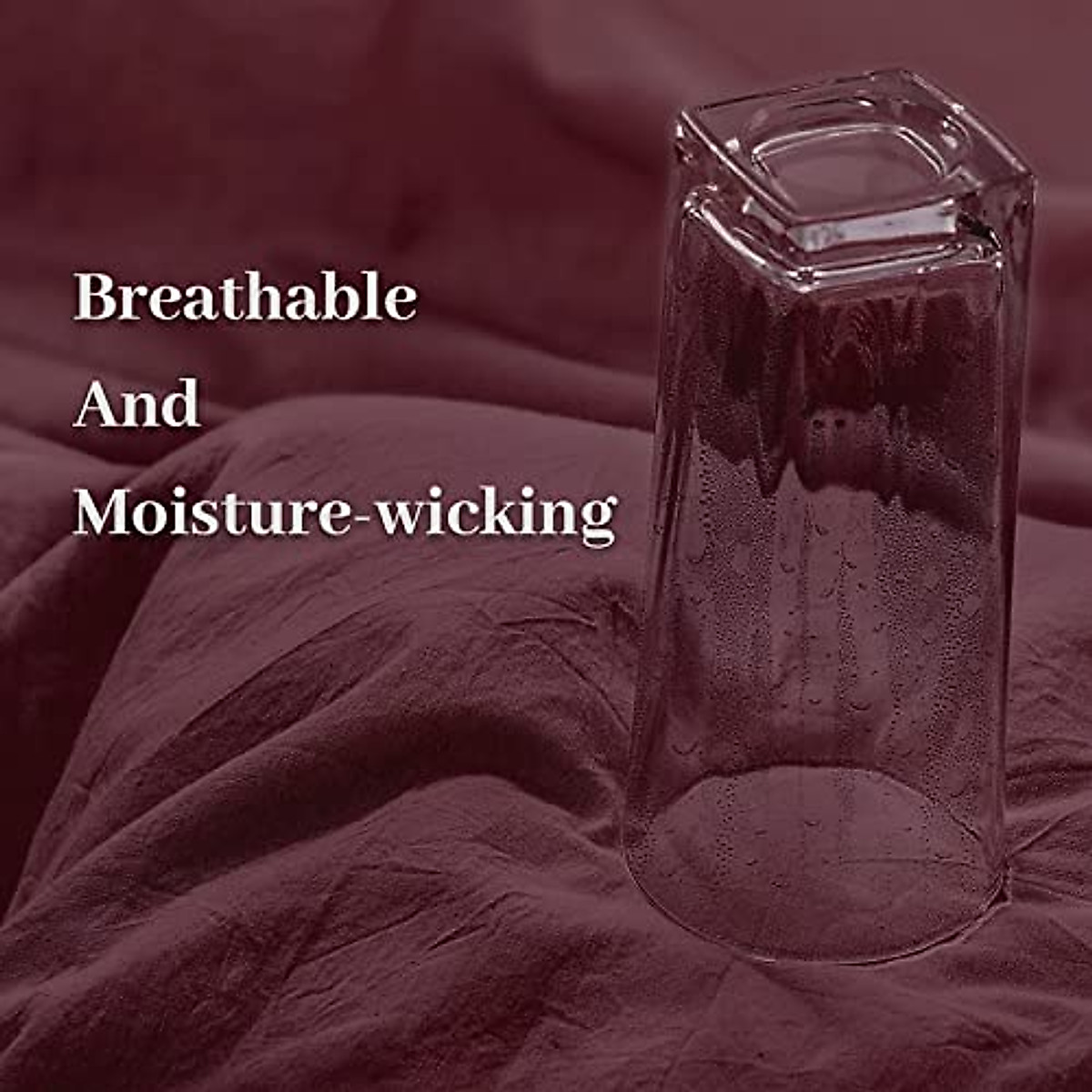 NEXHOME PRO Duvet Cover Set King Size Linen Look Textured Organic Natural 100% Washed Cotton Duvet Cover Burgundy Dark Red 3 Pieces Bedding Set with Zipper, Breathable, Soft (No Comforter)